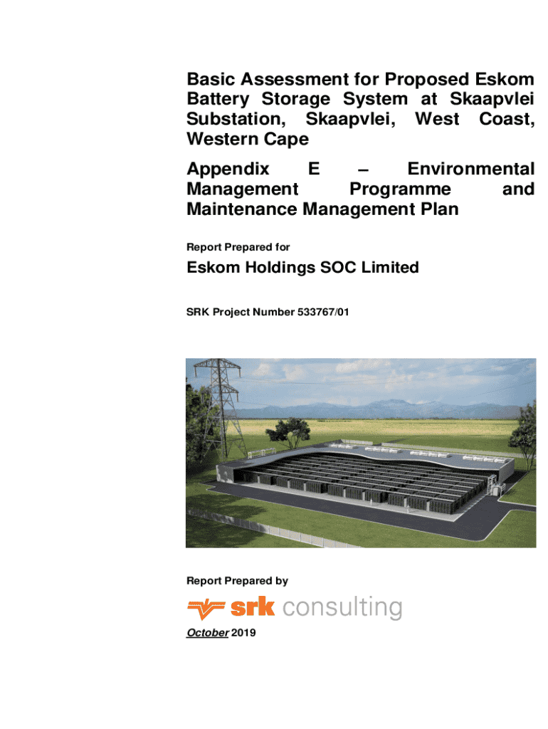 Fillable Online Eskom Battery Storage System Basic Assessment Report ...