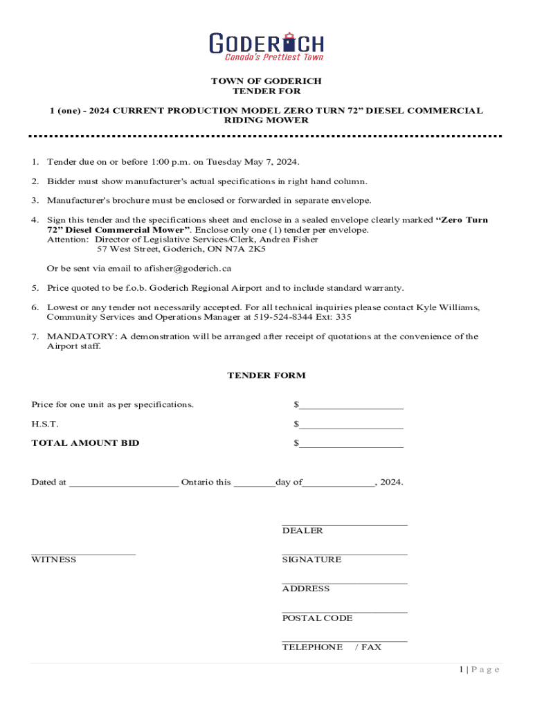 Fillable Online zero turn mower Bids, RFP & Government Contracts Fax Email Print - pdfFiller