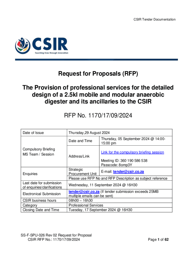 Fillable Online Csir Rfp for Professional Services: Mobile Anaerobic Digester Design 2024 Fax ...