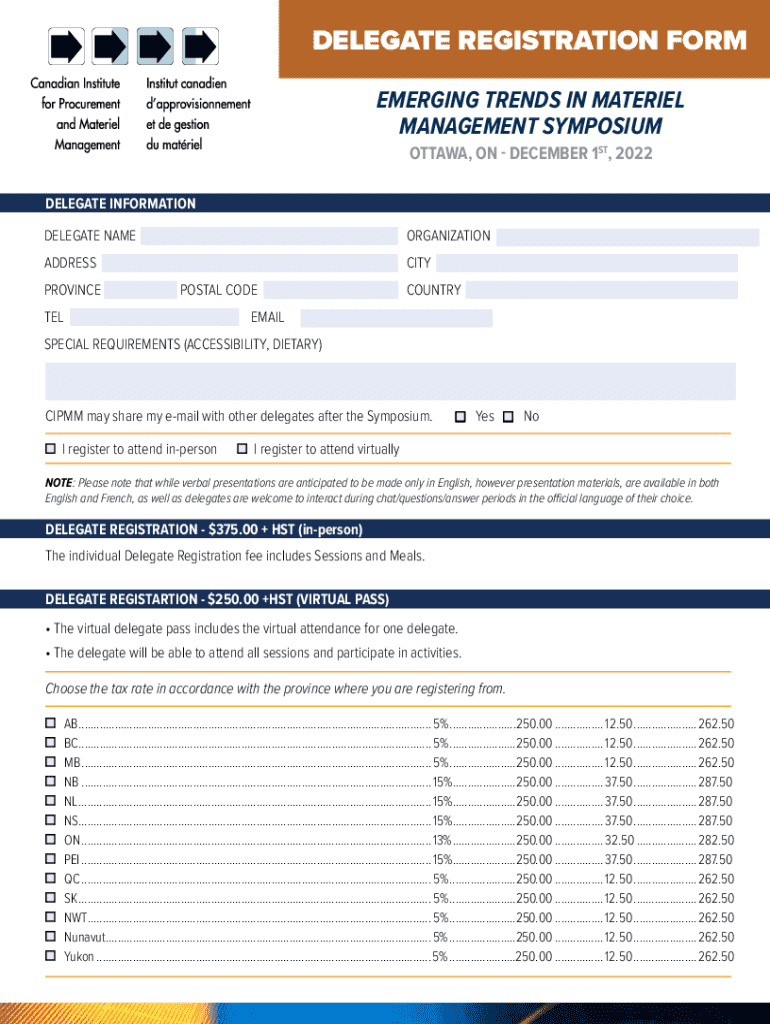Fillable Online Delegate Registration for Emerging Trends in Materiel Management 2022 Fax Email ...
