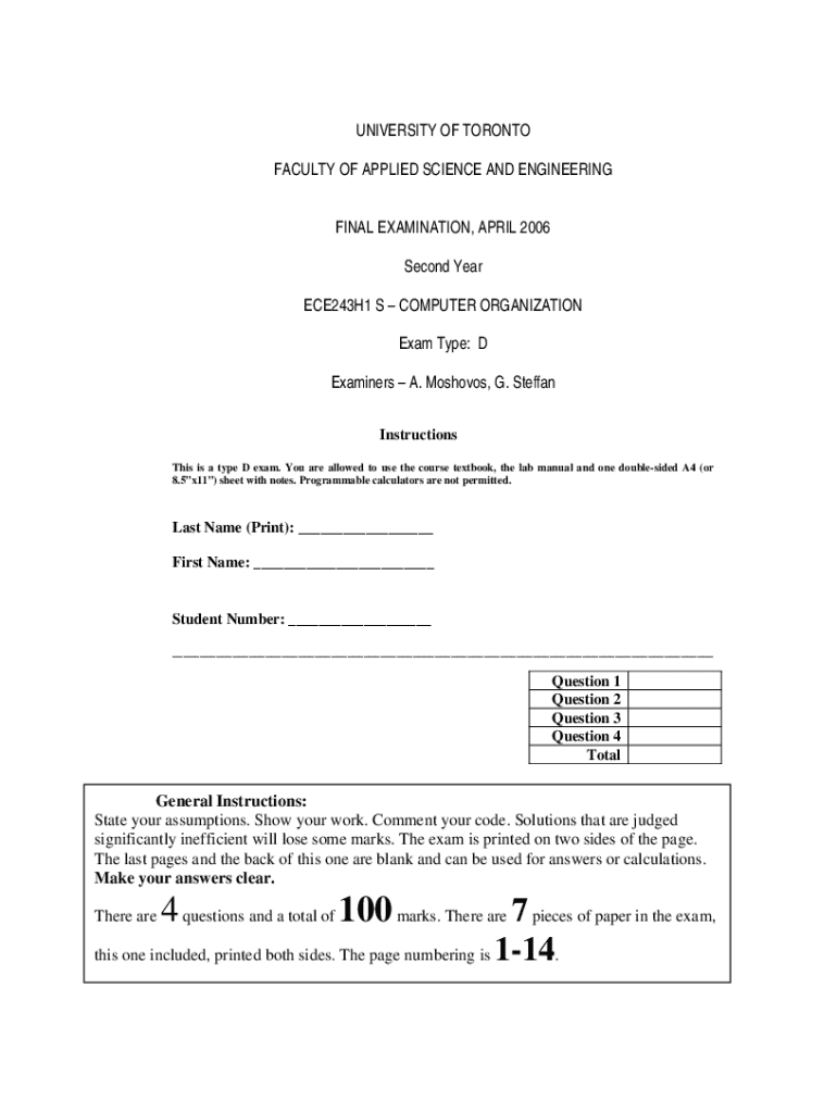 Fillable Online ECE243H1 - Faculty of Applied Science and Engineering Fax Email Print - pdfFiller