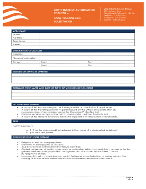 Fillable Online 2023 Certificate of Authorisation Request for Door-to-door Solicitation Fax ...