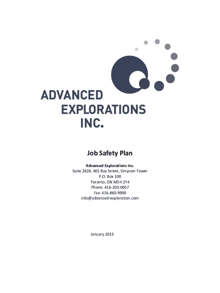 Fillable Online Job Safety Plan 2013 - Advanced Explorations Inc. Fax ...
