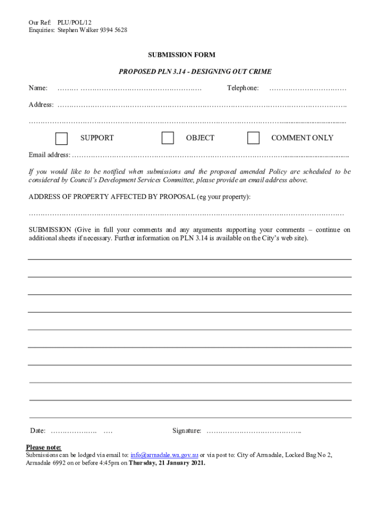 Fillable Online Submission Form for Proposed Pln 3.14 - Designing Out Crime 2021 Fax Email Print ...