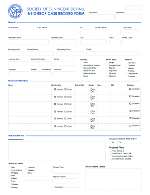 Fillable Online Society of St. Vincent De Paul Neighbor Case Record ...