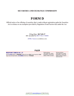 Fillable Online Sec Form D 2017 - Notice of Exempt Offering of ...