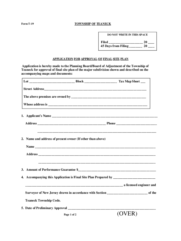 Fillable Online Teaneck Final Site Plan Application 2023 Fax Email ...