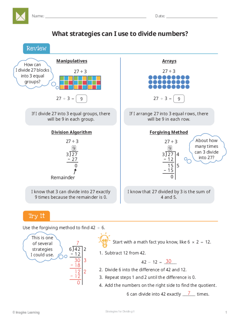 Fillable Online What strategies can I use to divide numbers? (Teacher ...