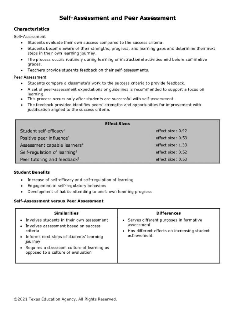 Fillable Online Effective Self and Peer Assessment Strategies for 2021 ...