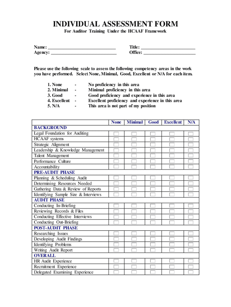 Fillable Online Individual Assessment Form for Auditor Training Under Hcaaf Framework 2023 Fax ...