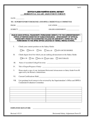 Fillable Online Horizontal Salary Adjustment Form Iv - Scotch Plains-fanwood School District ...
