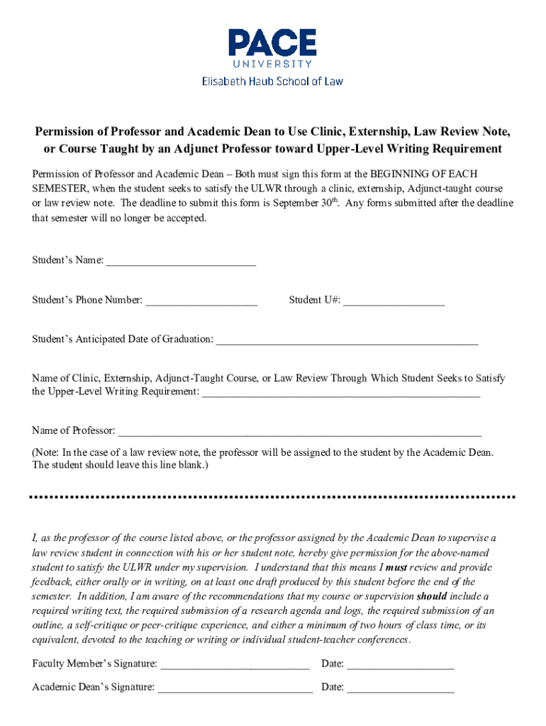 Fillable Online Permission to Use Clinic or Externship for Upper-level ...