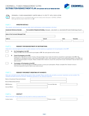 Fillable Online Cromwell Funds Management Drp Application Form 2023 Fax ...