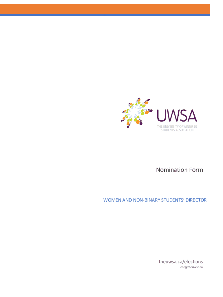 Fillable Online 2019 Uwsa by-election Nomination Form for Women and Non-binary Students ...