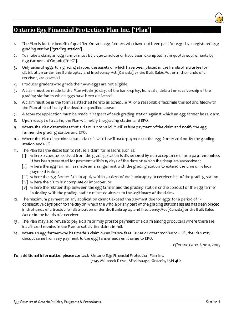 Fillable Online Ontario Egg Financial Protection Plan - Claim Process ...