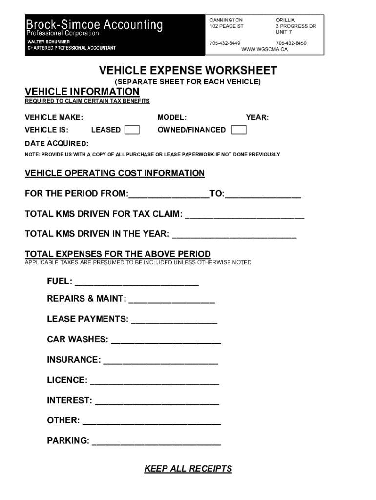 Fillable Online Vehicle Expense Worksheet 2023 - Essential Tax Benefits ...