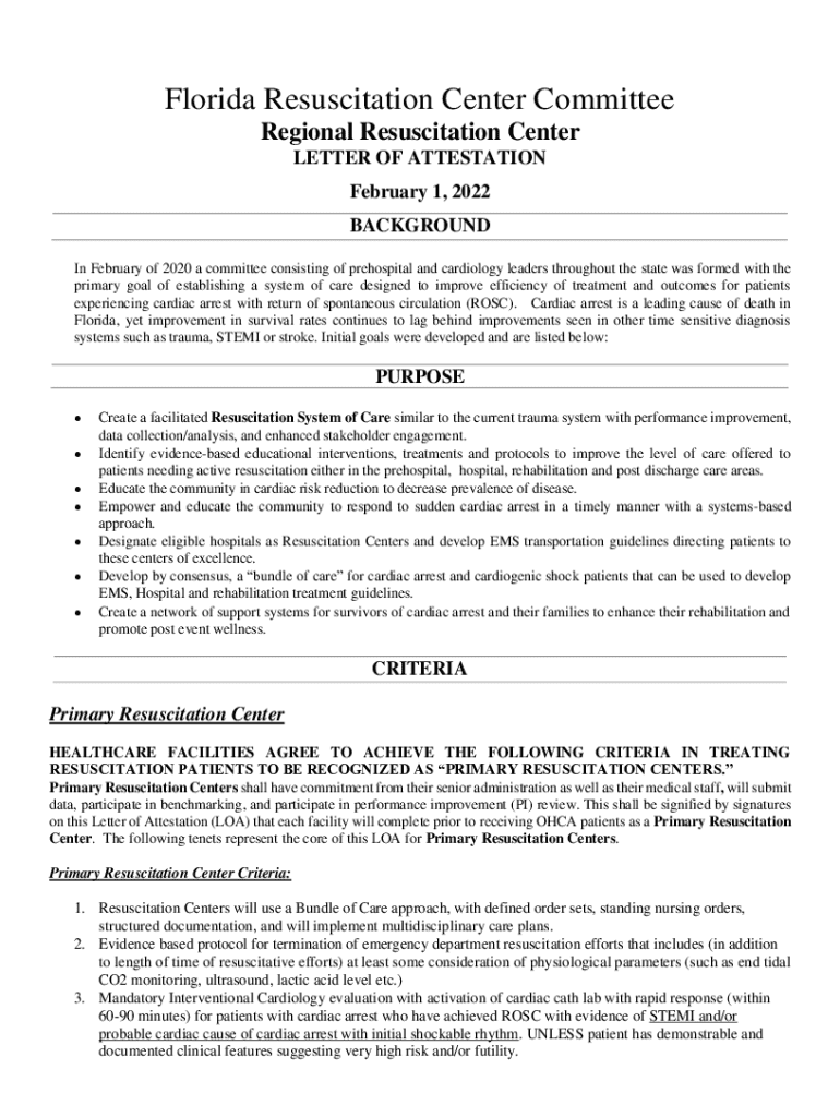 Fillable Online 2022 Florida Resuscitation Center Committee Letter of ...