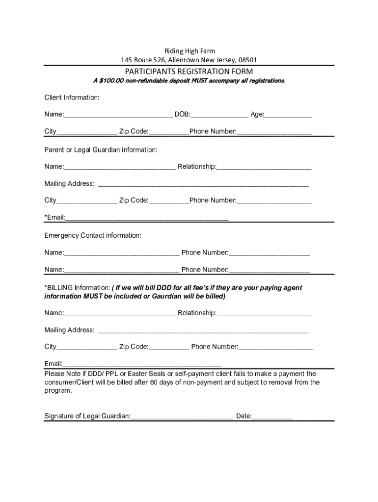 Fillable Online Riding High Farm Participants Registration Form 2023 Fax Email Print - pdfFiller