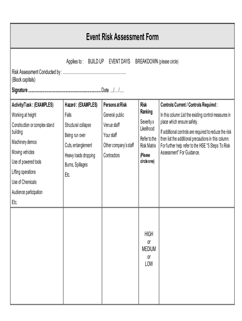 Fillable Online event risk assessment example and template Fax Email ...