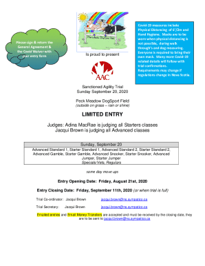 Fillable Online Agility Trial Entry Form - September 20, 2020 Fax Email ...