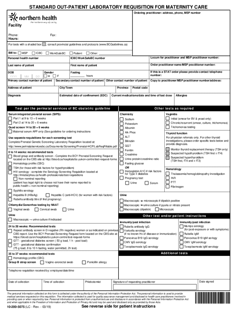 Fillable Online 10-200-5075Standard Outpatient Laboratory Requisition ...