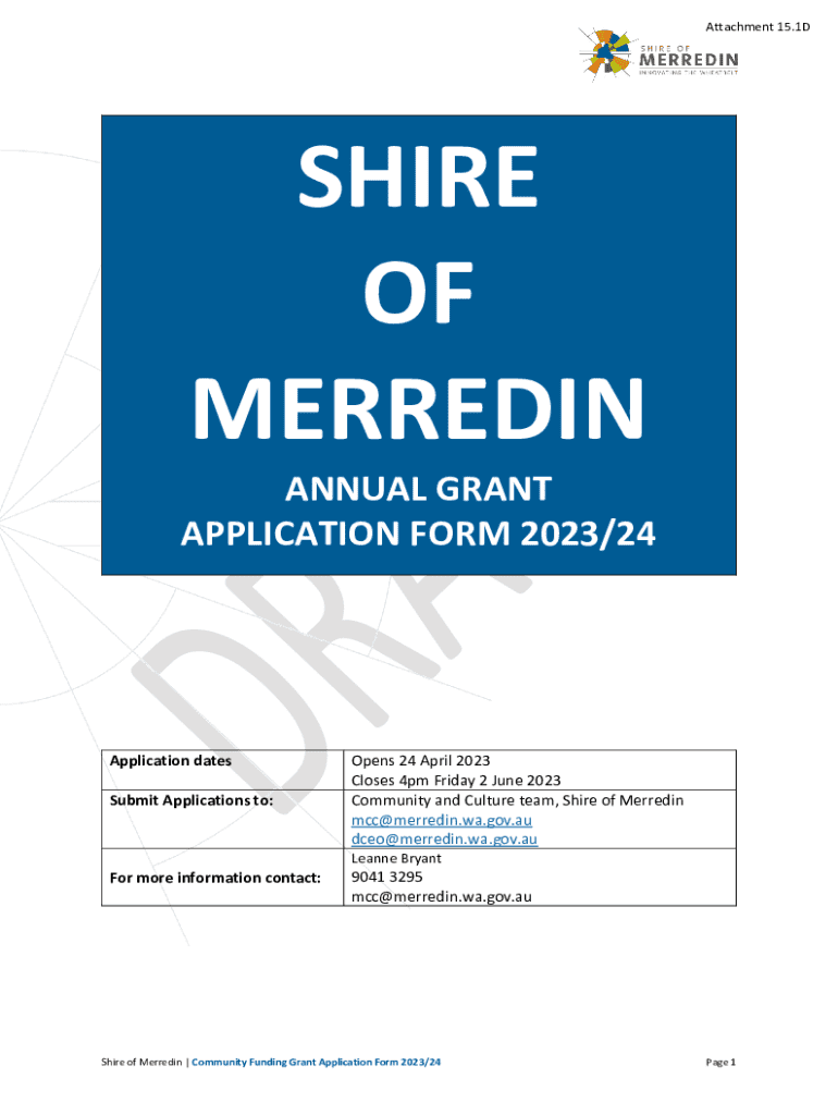Fillable Online Shire of Merredin Annual Grant Application Form 2023/24 Fax Email Print - pdfFiller
