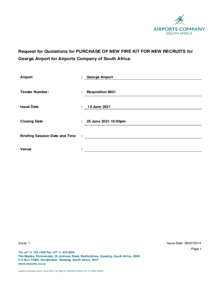Fillable Online 2021 Fire Kit Purchase Rfq for New Recruits at George ...