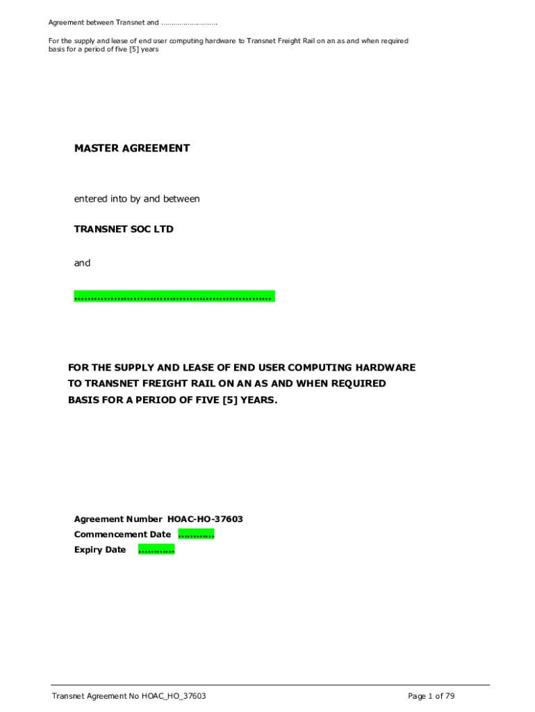 Fillable Online Master Agreement for Supply and Lease of End User ...