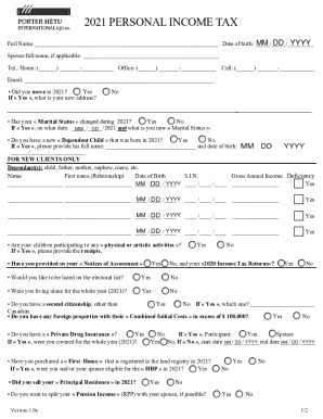 Fillable Online 2021 Personal Income Tax Submission Form - Essential ...