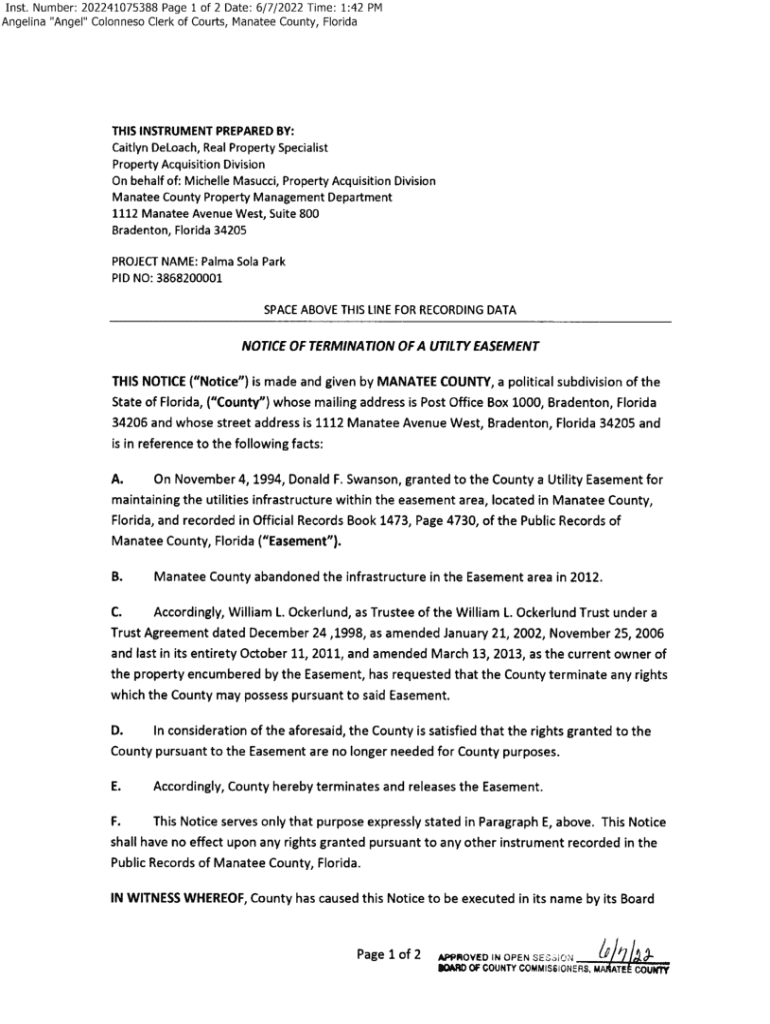 Fillable Online EXECUTION AND RECORDING OF A NOTICE OF TERMINATION OF A ...