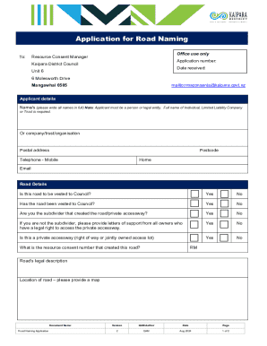 Fillable Online Kaipara Road Naming Application 2024 - Submit Your ...