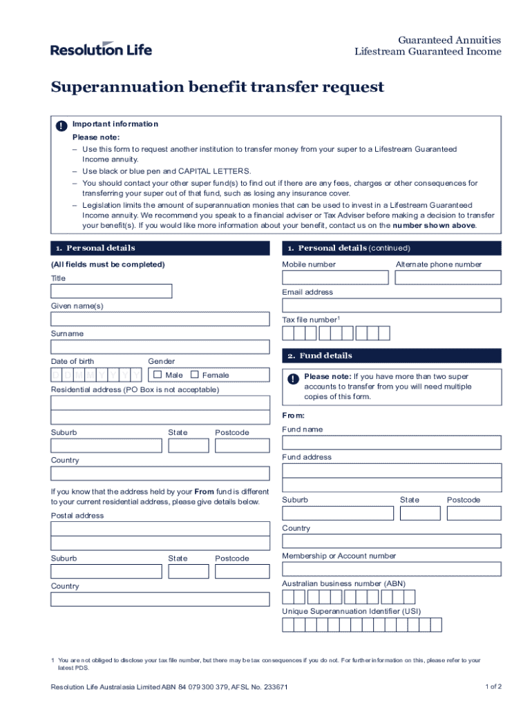 Fillable Online Guaranteed Annuities Transfer Request Form - Lifestream ...