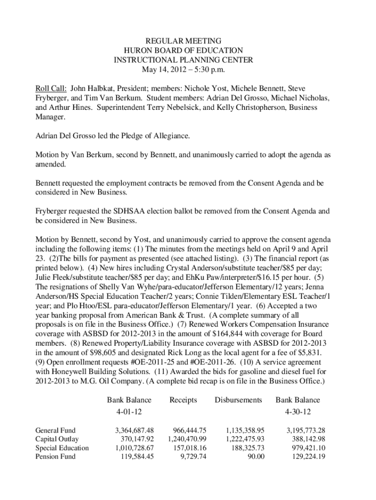 Fillable Online Roll Call: John Halbkat, President; members: Nichole ...