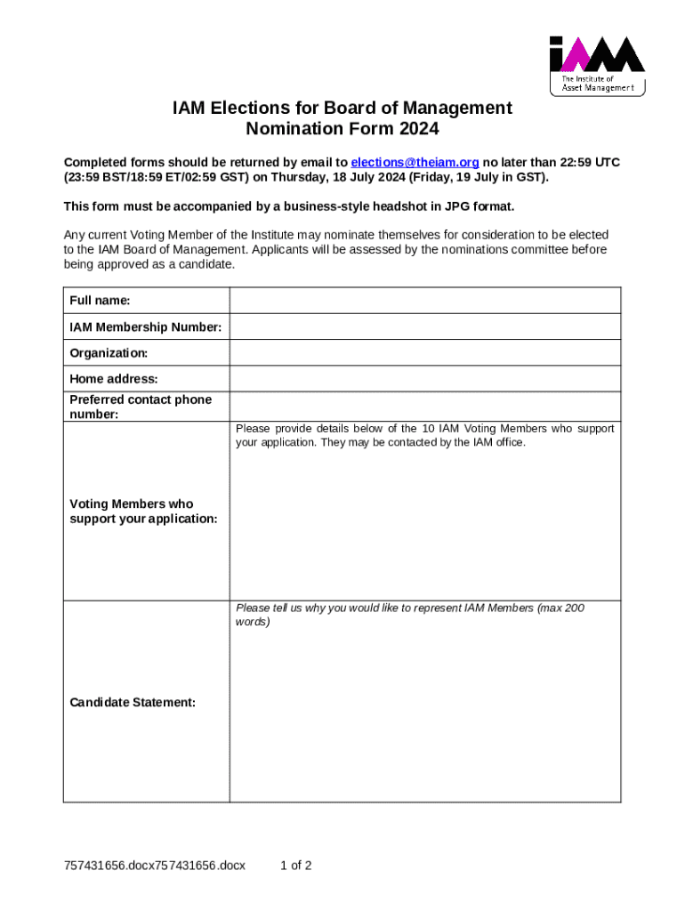 IAM Elections for Board of Management Nomination ... Doc Template ...