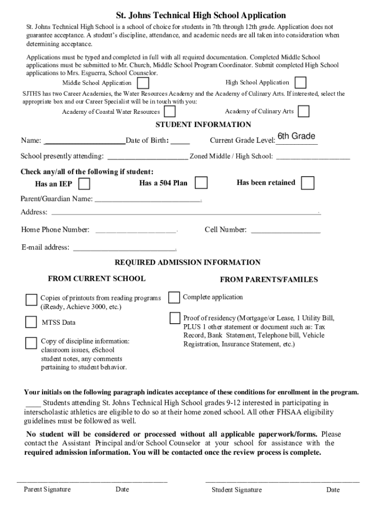 Fillable Online St. Johns Technical High School Application 2022-2023 Fax Email Print - pdfFiller