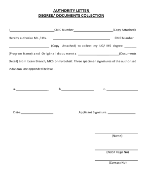 Fillable Online 2023 Authority Letter for Degree Collection - Nust Fax Email Print - pdfFiller
