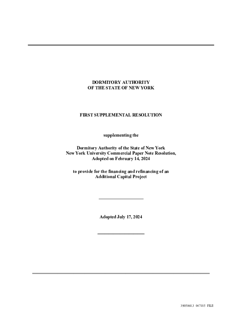 Fillable Online First Supplemental Resolution for Financing Additional ...