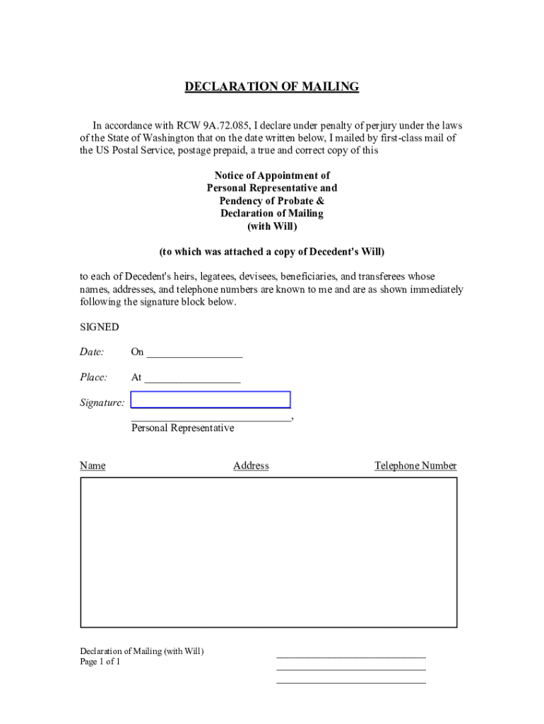 Fillable Online Request For Special Notice & Declaration Of Mailing Fax ...