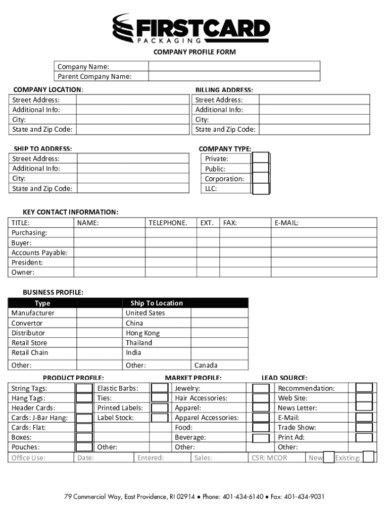 Fillable Online 2023 Company Profile Form - Comprehensive Business ...