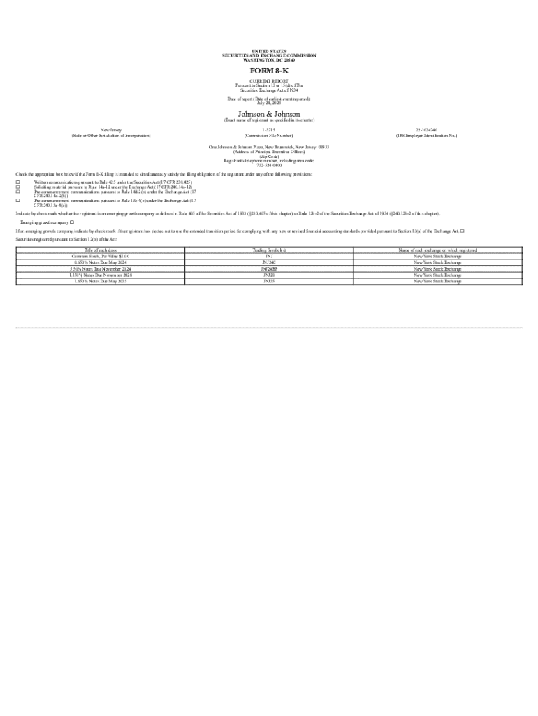 Fillable Online Johnson & Johnson Current Report on Form 8-k for 2023 Fax Email Print - pdfFiller