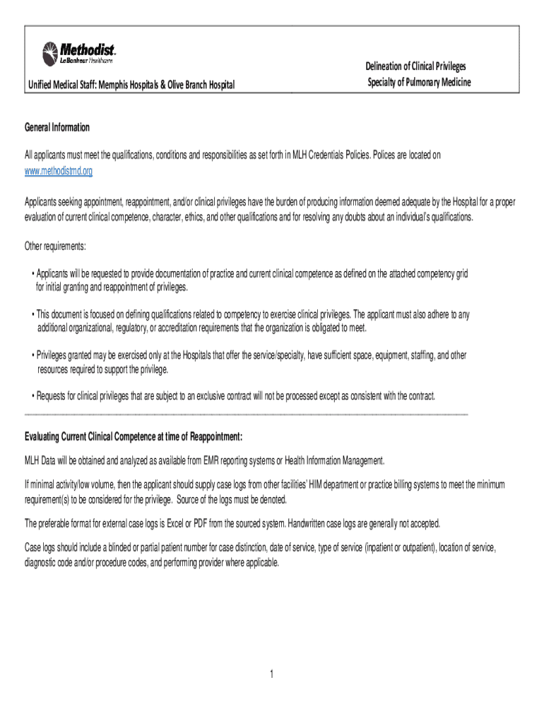 Fillable Online Delineation of Clinical Privileges in Pulmonary ...
