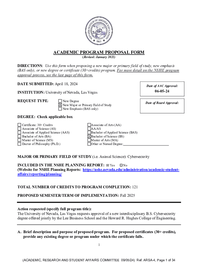 Fillable Online B.s. in Cybersecurity Program Proposal 2024 - Unlv Fax Email Print - pdfFiller