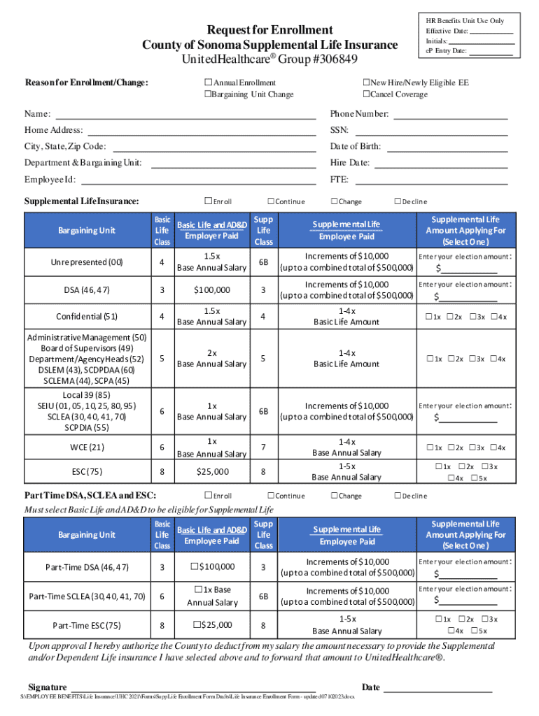 Fillable Online UnitedHealthcare Supplement Life Insurance Enrollment ...
