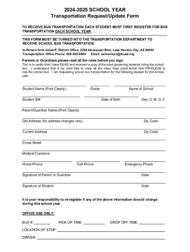 Fillable Online 2024-2025 School Year Transportation Request Form for ...