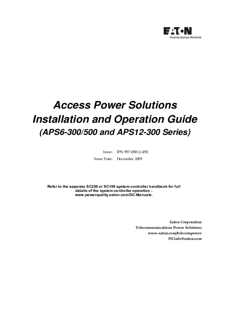 Fillable Online Access Power Solutions Installation Guide 2009 - Aps6 ...