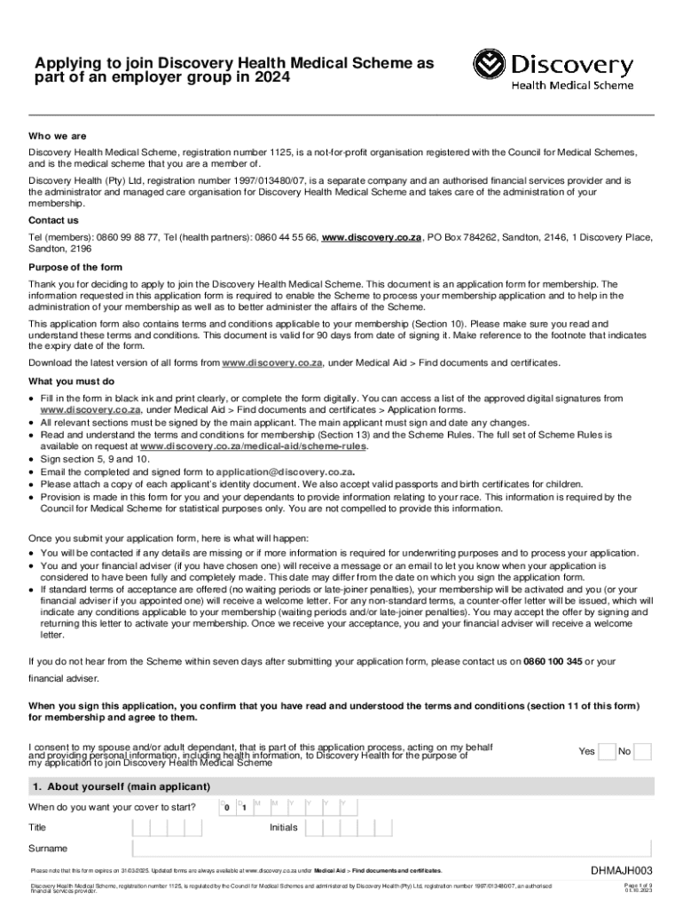 Fillable Online Join Discovery Health Medical Scheme - Membership ...