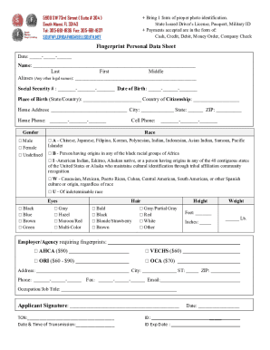 Fillable Online Fingerprint Personal Data Sheet - Identification ...