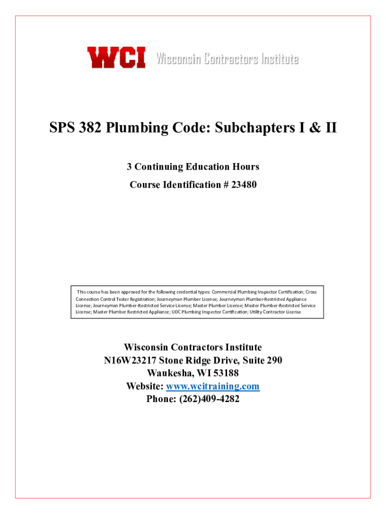 Fillable Online Sps 382 Plumbing Code Guidelines for Safe Plumbing ...