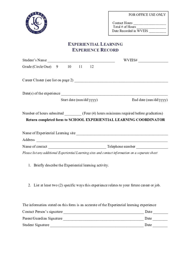 Fillable Online Experiential Learning Experience Record 2023 - Student ...