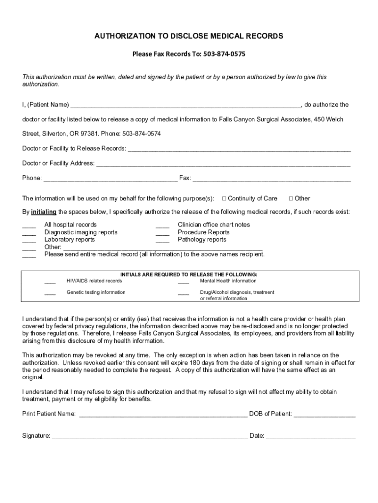 Fillable Online AUTHORIZATION TO DISCLOSE MEDICAL RECORDS Please ... Fax Email Print - pdfFiller